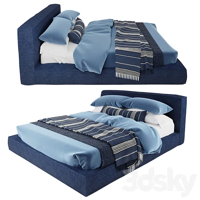 Cloud Platform Slipcovered bed RH bed with bedding 3DModel 3DSKY Decor Helper