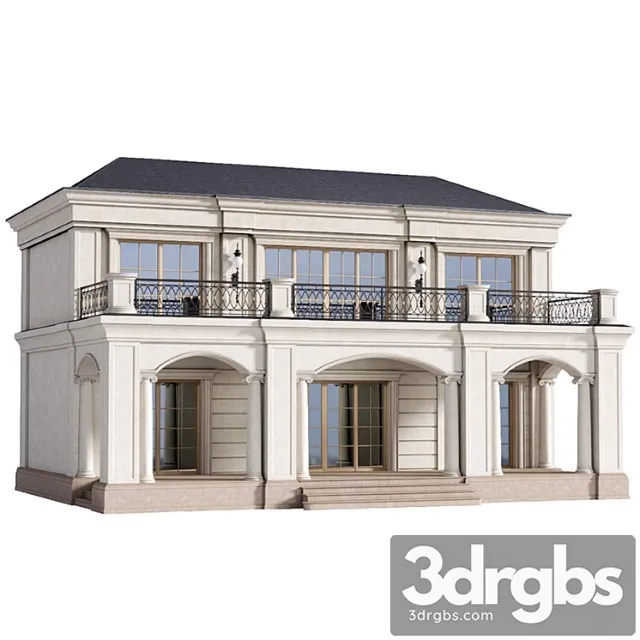 The facade of a private house in modern light classics. fasad set ...